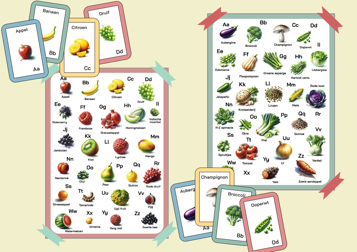 Flashcards en posters – ABC letters groente en fruit [printable ...