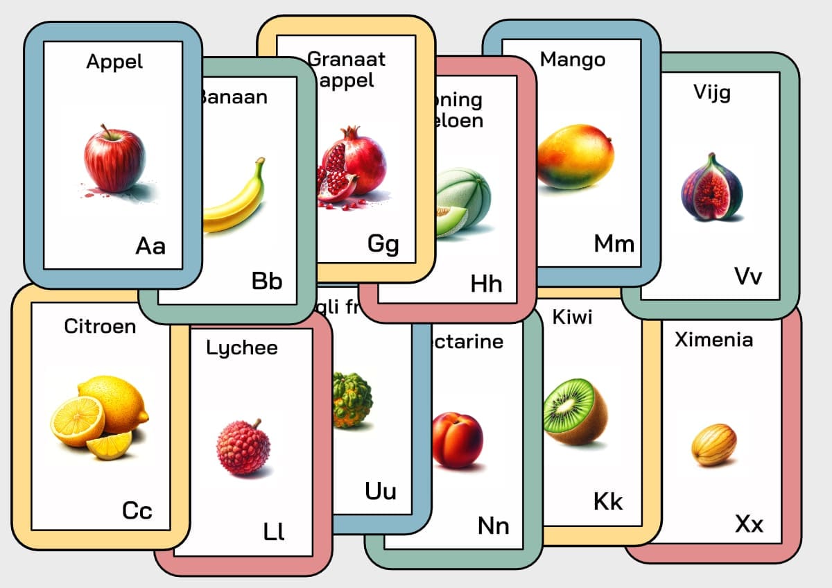 Flashcards en posters – ABC letters groente en fruit [printable ...